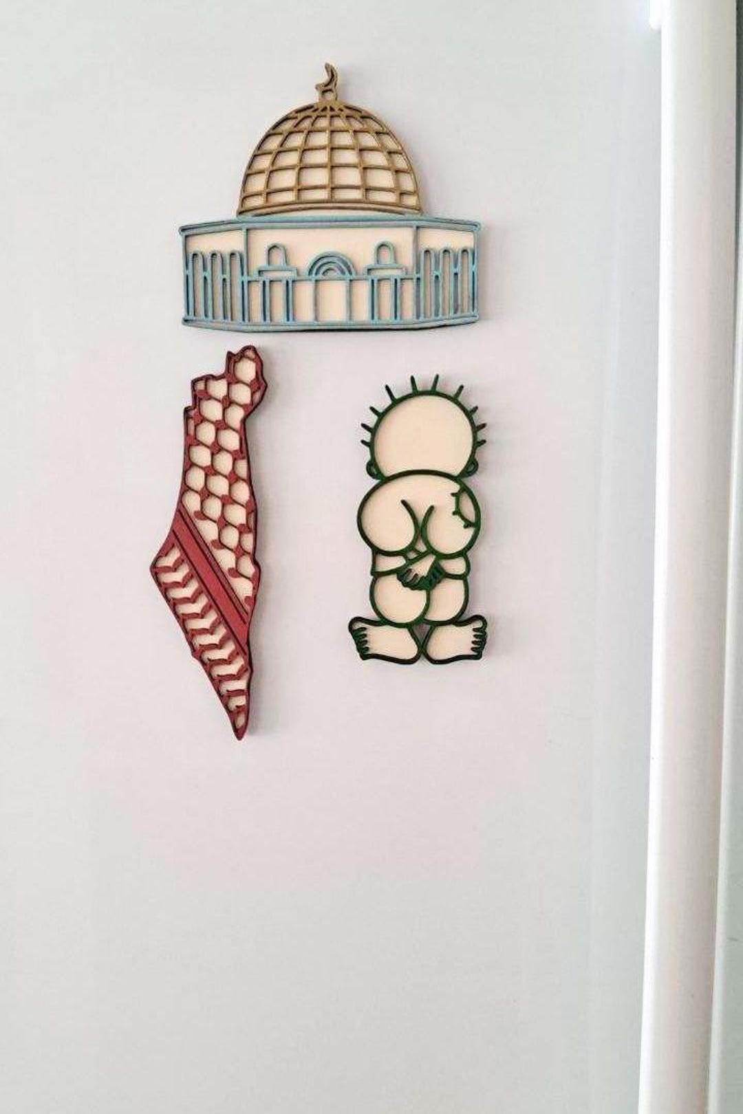 Palestine Kuffyeh Map, Hanzala or Handala, Al-aqsa Mosque Wooden Fridge ...