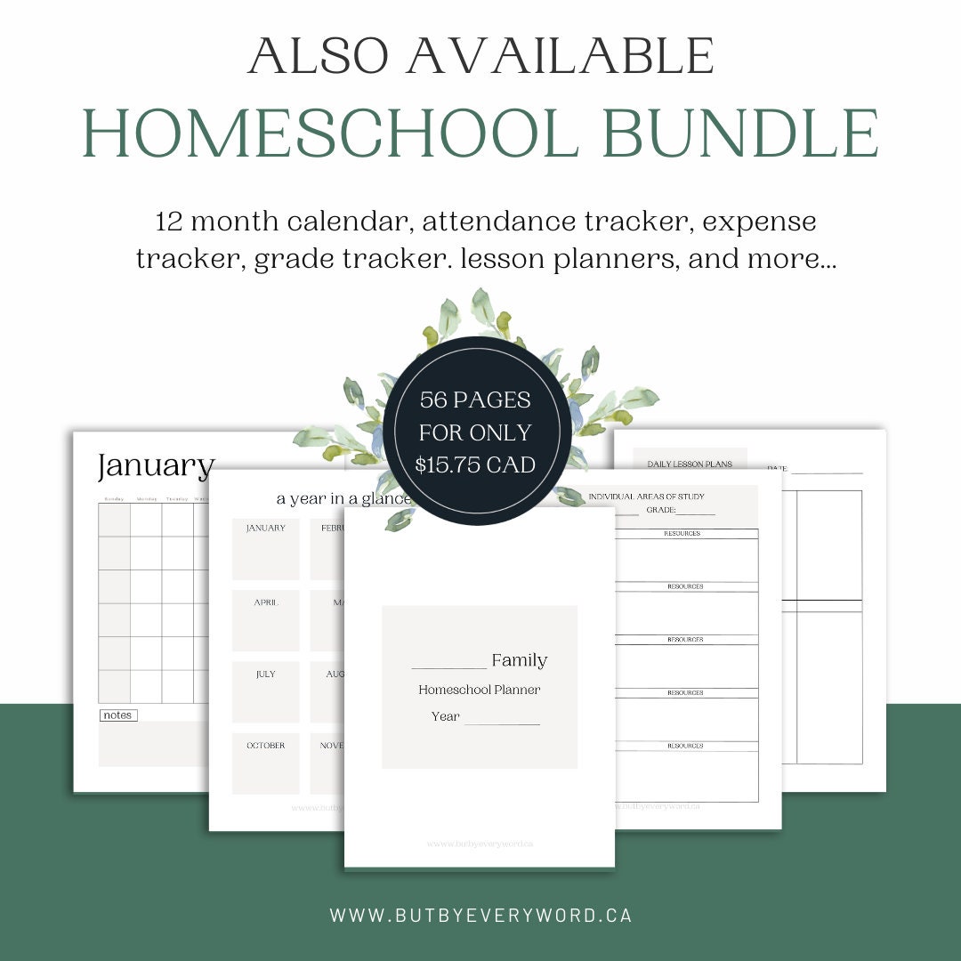 12 Month Calendar Printable Planner | Minimalist Homeschool Monthly ...