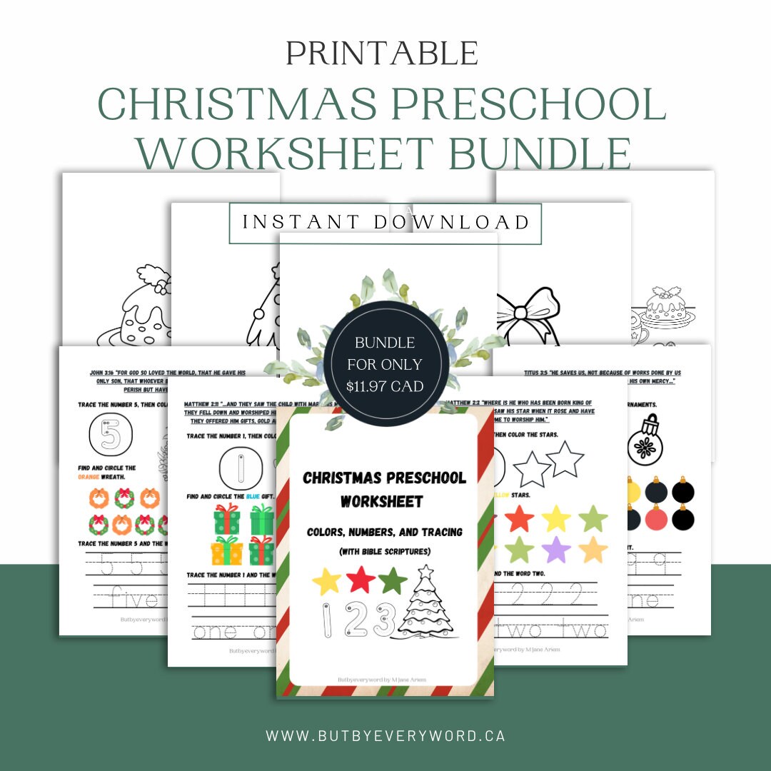 Simple Christmas Preschool Worksheet Bundle | Christmas Coloring Pages ...