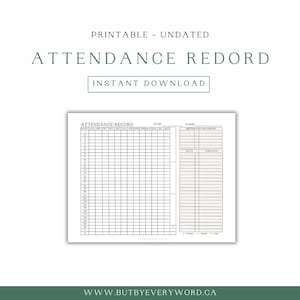 Printable Attendance Record Undated Homeschool Attendance Sheet ...