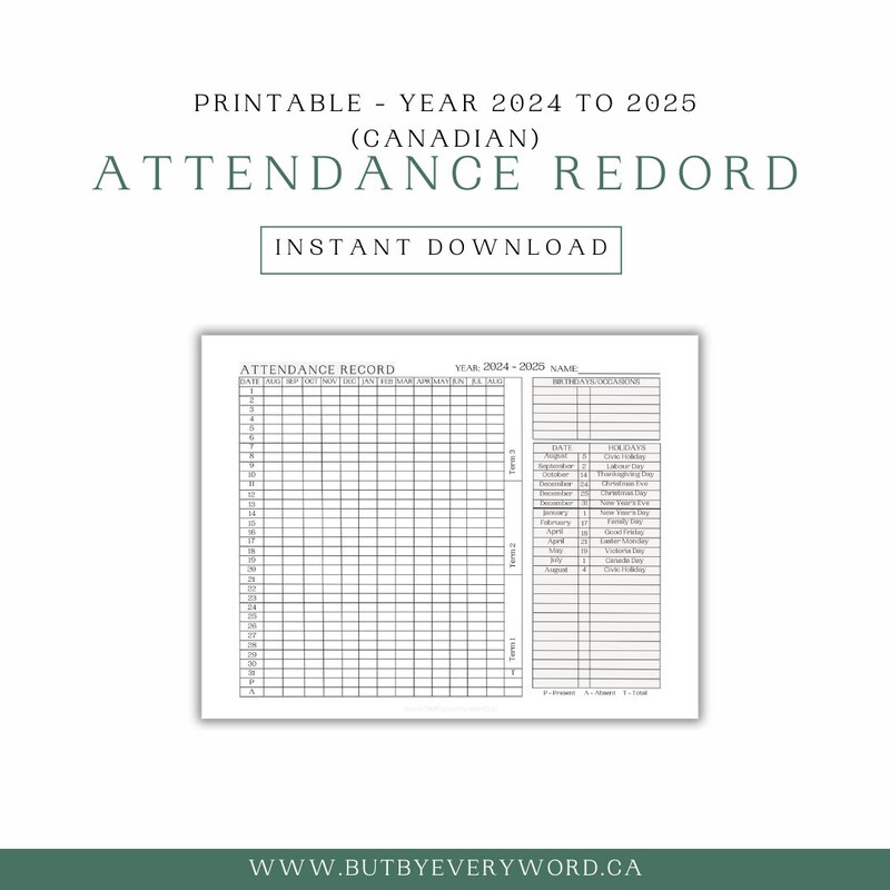 2026 Attendance Calendar - Etsy