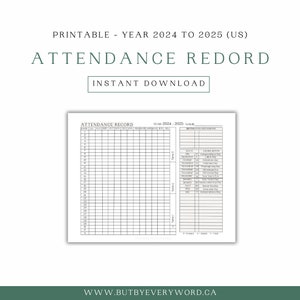 Homeschool Attendance Sheet 2025 2026 - Etsy