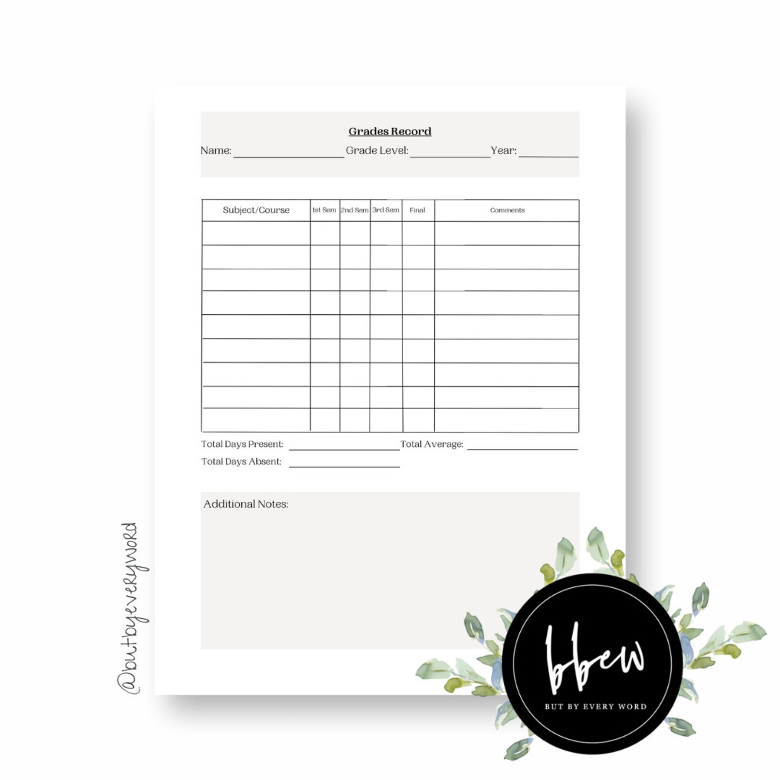 Printable Grading Sheet | Grade Tracker | Homeschool Planner - Etsy