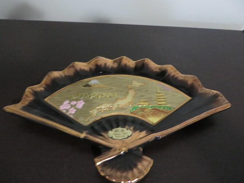 Japanese Chokin Art 24 KT Gold Fan Dish Hand Painted Art of - Etsy