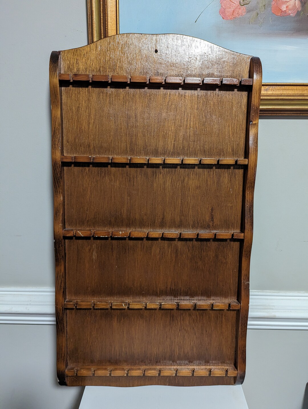 Vintage Wood Wall Spoon Display 50 Slots, Wall Mount Spoon Display ...