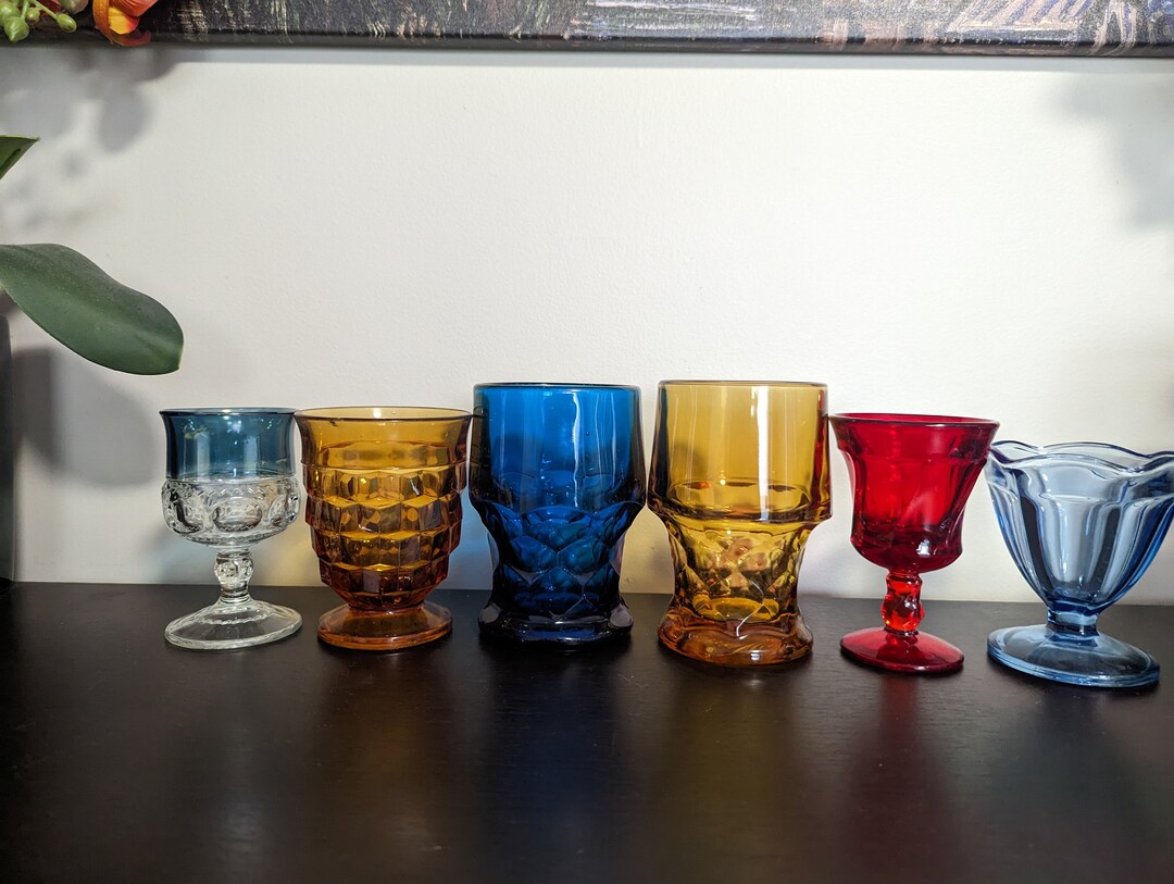 Vintage Multi-colored Mismatched Goblets - Etsy