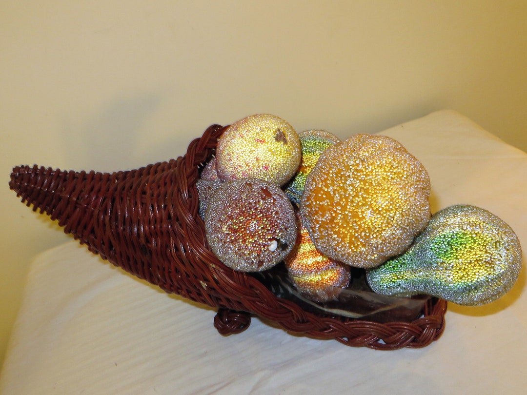 Cornucopia With Glitter Fruit, Horn of Plenty, Thanksgiving Decoration ...