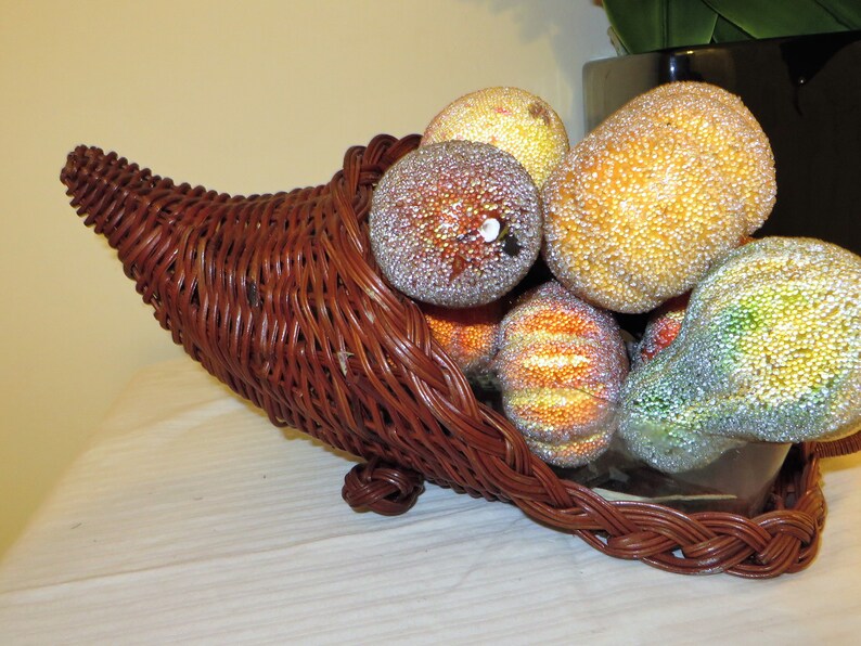 Cornucopia With Glitter Fruit, Horn of Plenty, Thanksgiving Decoration ...
