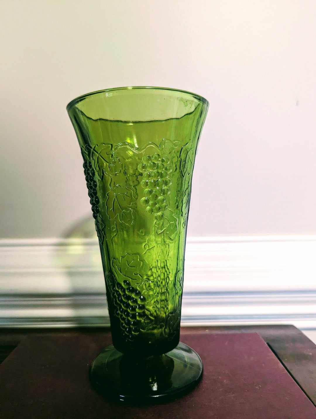 Vintage Green Textured Glass Vase - Etsy