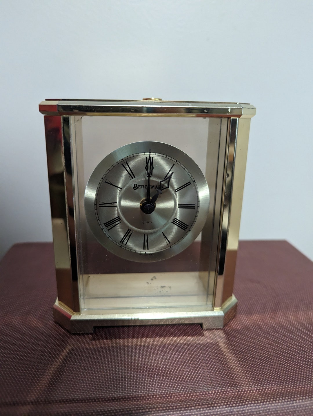 Vintage Brass Gold Benchmark by Quartz Table Clock - Etsy