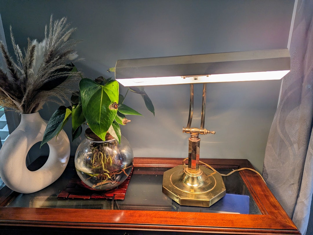 Vintage Brass Double Bulb Banker's Lamp - Etsy