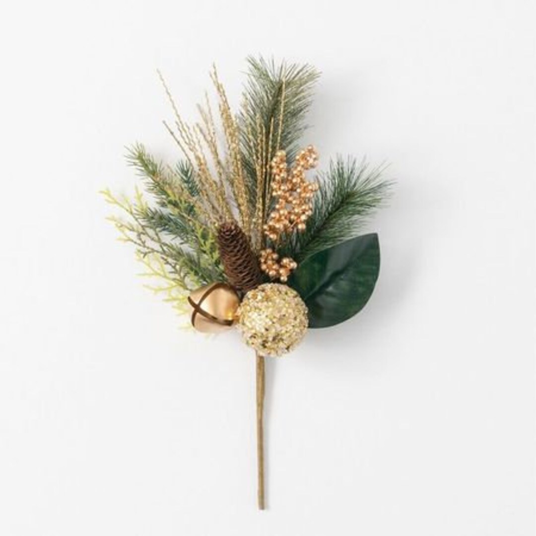 Pine Pick With Bell and Ornament, Holiday Pick, Christmas Greenery, - Etsy
