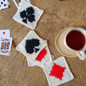 Crochet Playing Card Squares Pattern: Heart, Diamond, Club, Spade (PDF ...