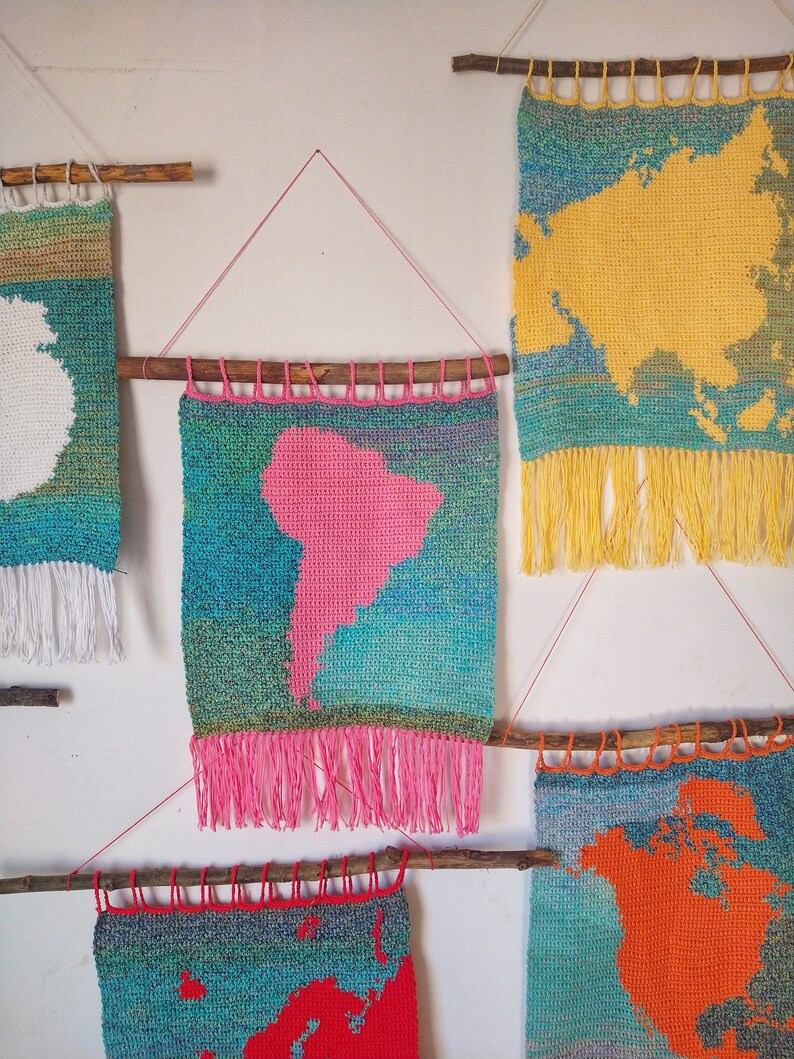 7 Crochet Patterns // Wall Hanging Montessori Map Set, Geography Room ...