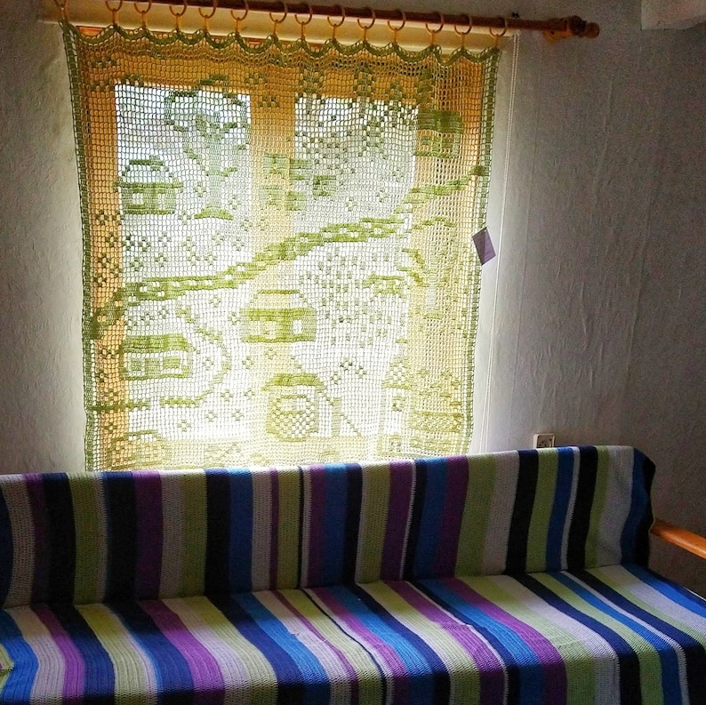 Crochet Pattern //filet Crochet Lace Curtain, Village Scene Decor ...