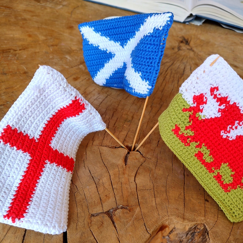 4 Crochet Patterns: British Flags, England, Scotland, Wales, Union Jack ...
