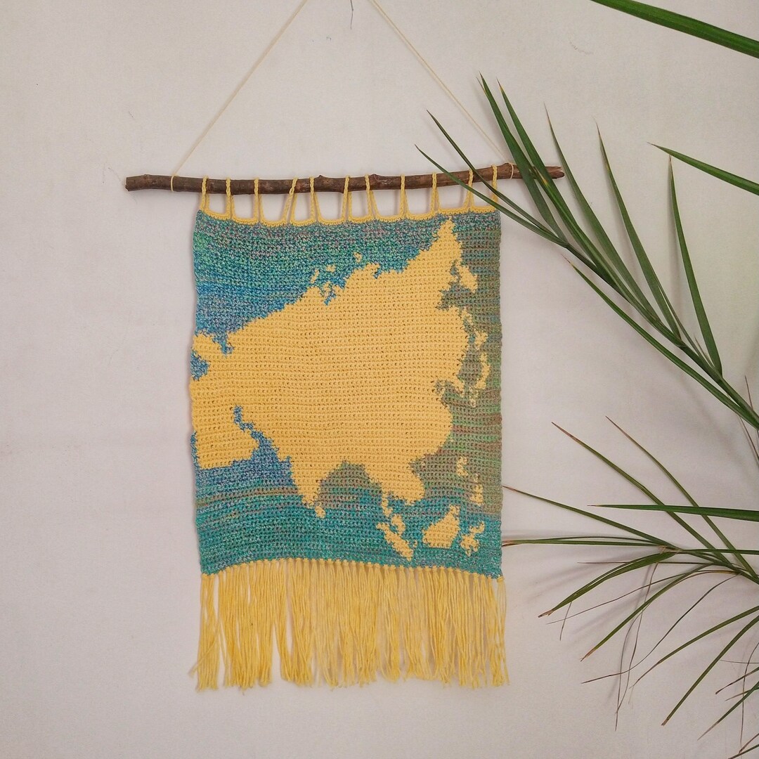 Crochet Pattern / Asia Map Wall Hanging, Map Poster, Crochet Wall ...