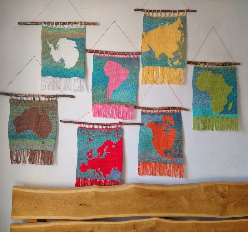 7 Crochet Patterns // Wall Hanging Montessori Map Set, Geography Room ...