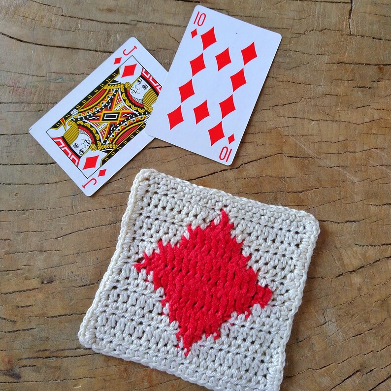 Crochet Playing Card Squares Pattern: Heart, Diamond, Club, Spade (PDF ...