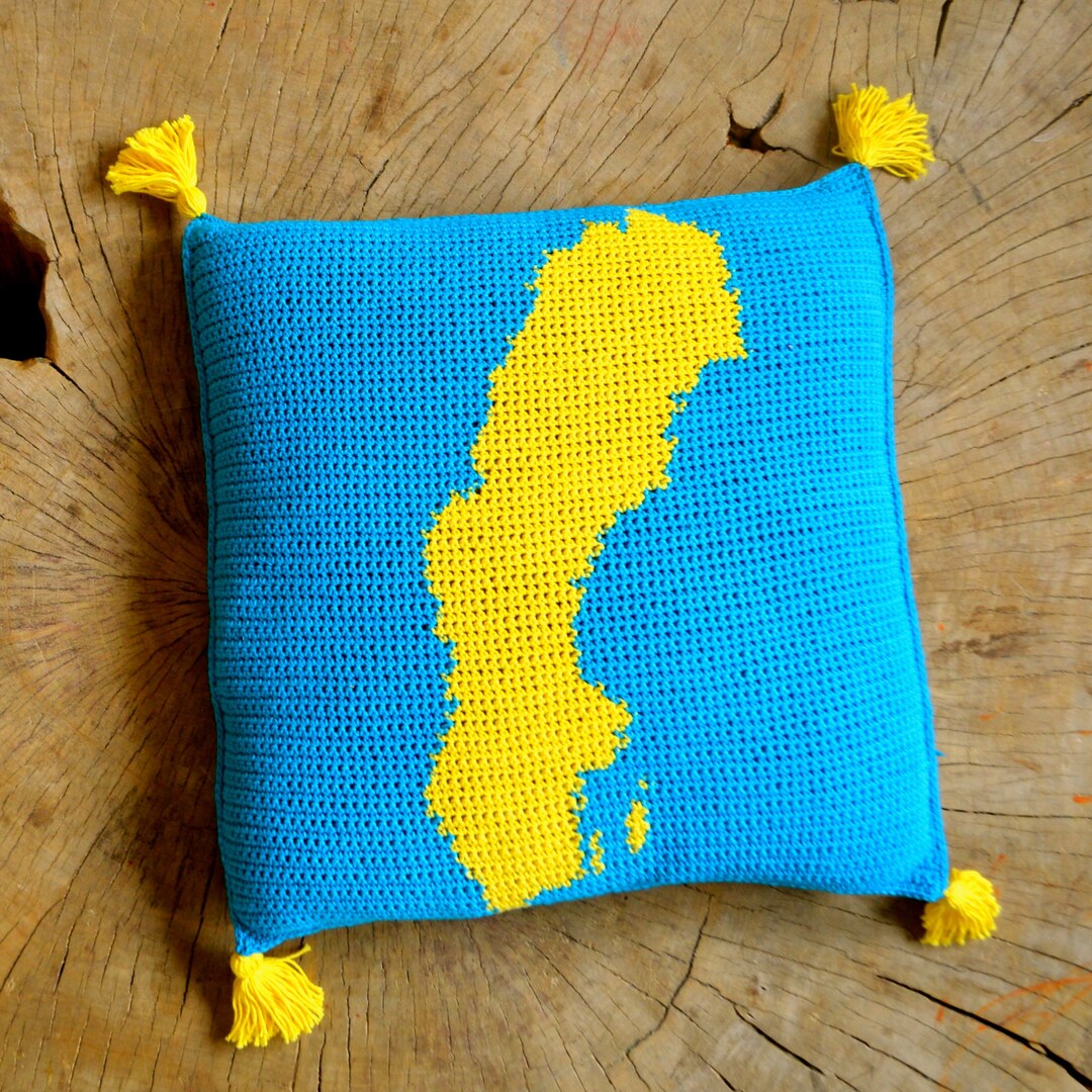 Crochet Pattern/ Sweden Map and Flag Pillow Cover, Decorative Pillow ...