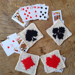 Crochet Playing Card Squares Pattern: Heart, Diamond, Club, Spade (PDF ...