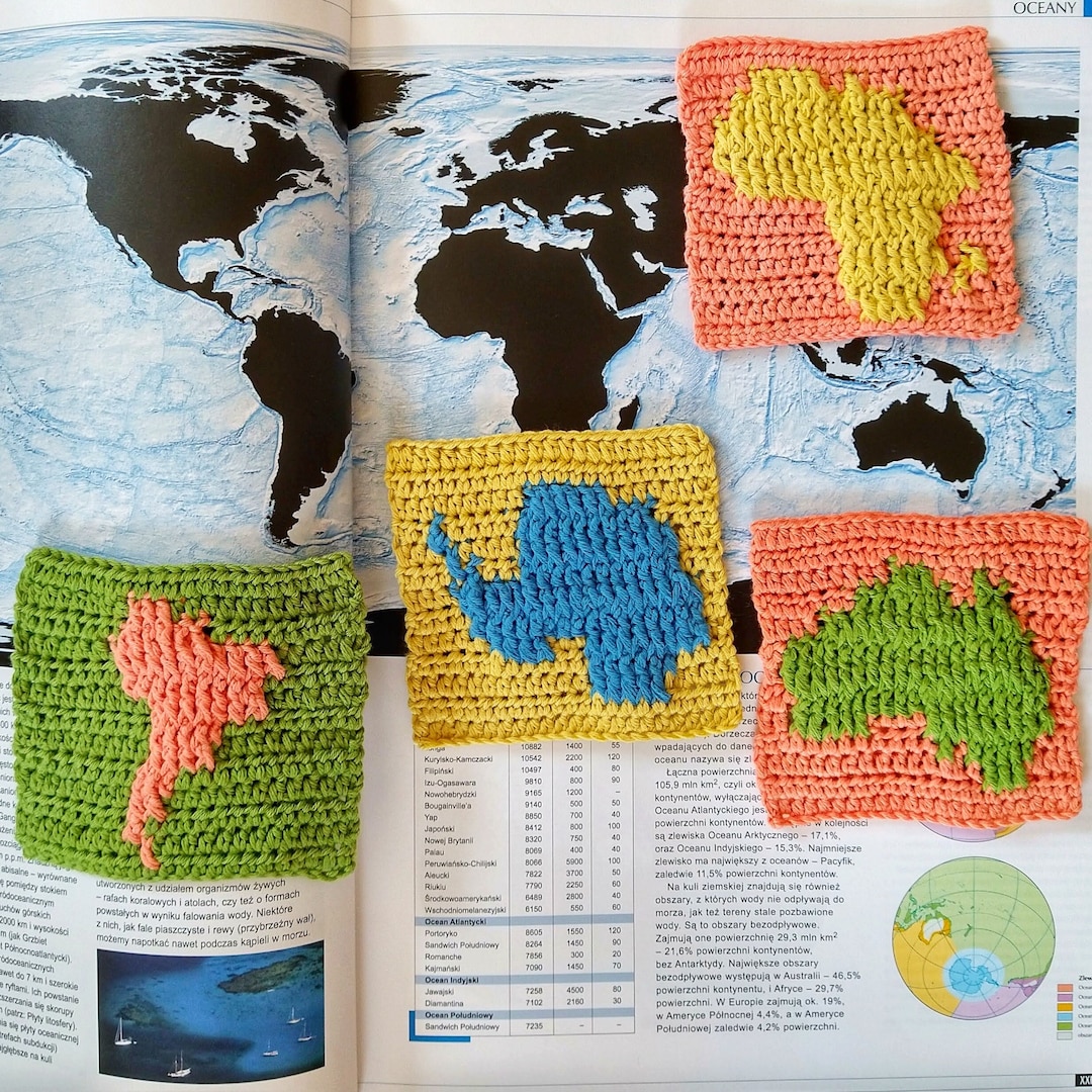 Crochet Patterns // 4 Map Granny Squares, Crochet Map, Crochet ...