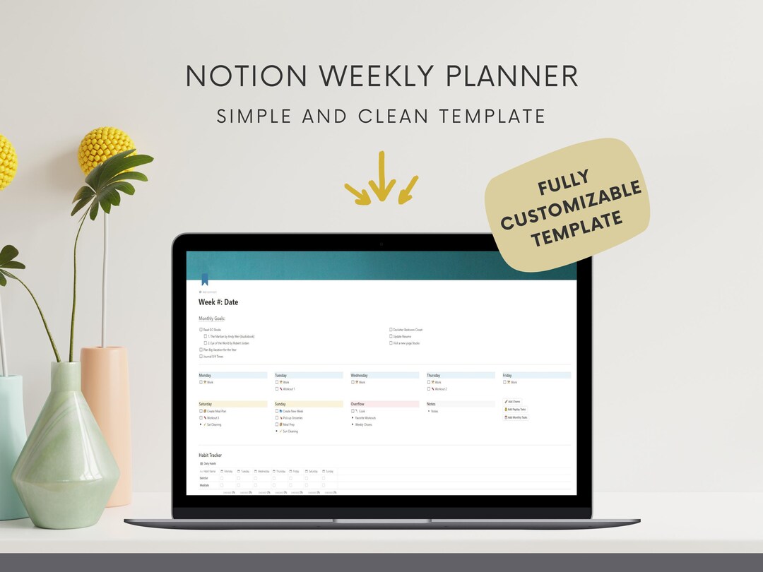 Notion Weekly Planner Template - Simple and Clean - Etsy