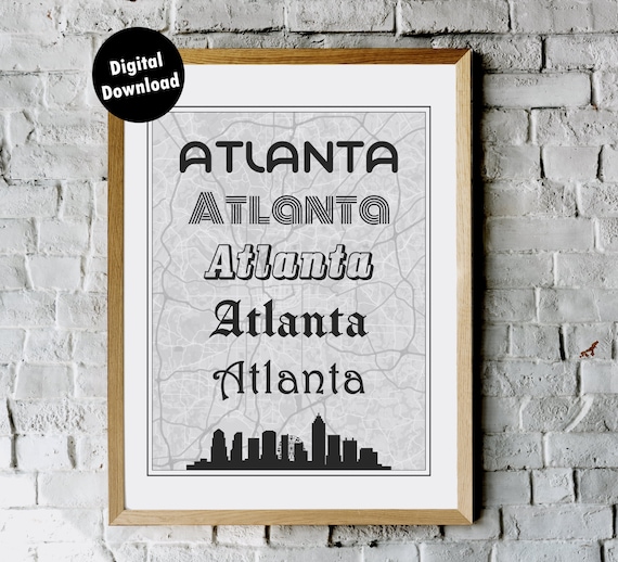 Atlanta City Map Typography Printable Greater Atlanta Area | Etsy