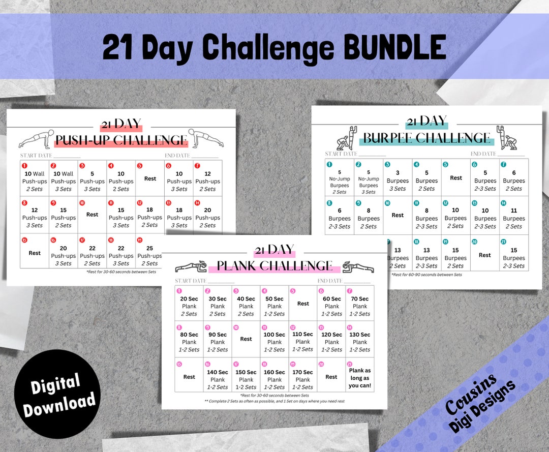 21 Day Fitness Challenge Bundle, 3 Months of Exercise Challenges ...