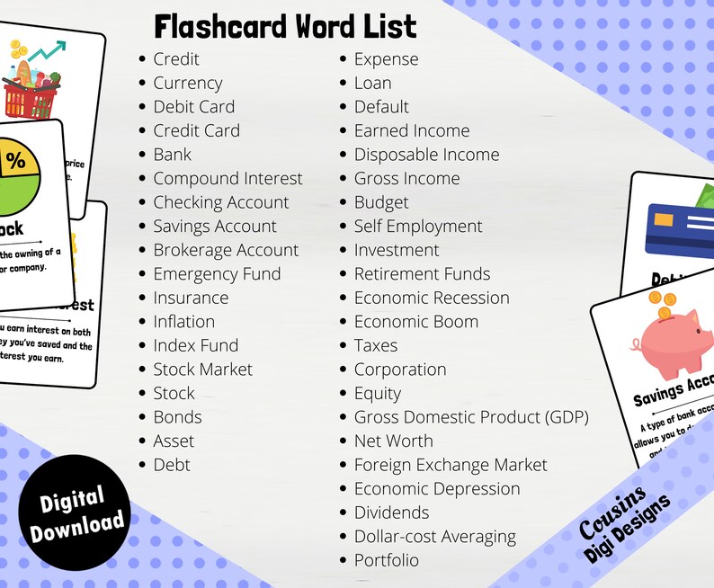 40 Printable Financial Education Flashcards, Financial Literacy for ...