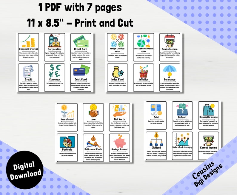 40 Printable Financial Education Flashcards, Financial Literacy for ...