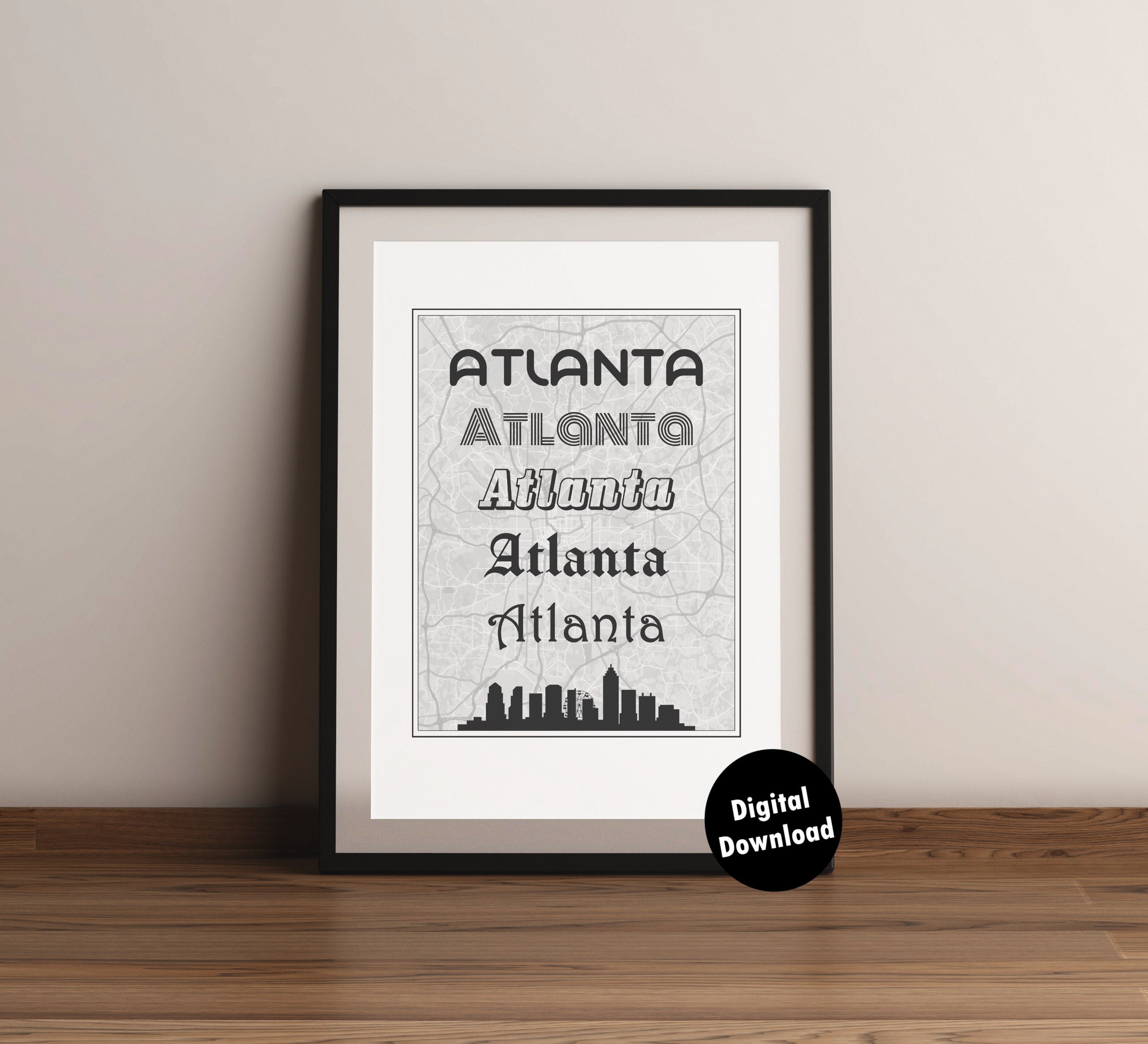 Atlanta City Map, Typography Printable, Greater Atlanta Area, Wall Art ...