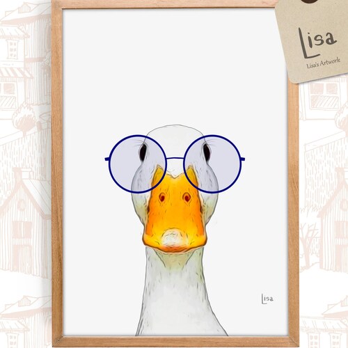 Duck Farm Animal Prints Animal With Glasses Animal Art - Etsy