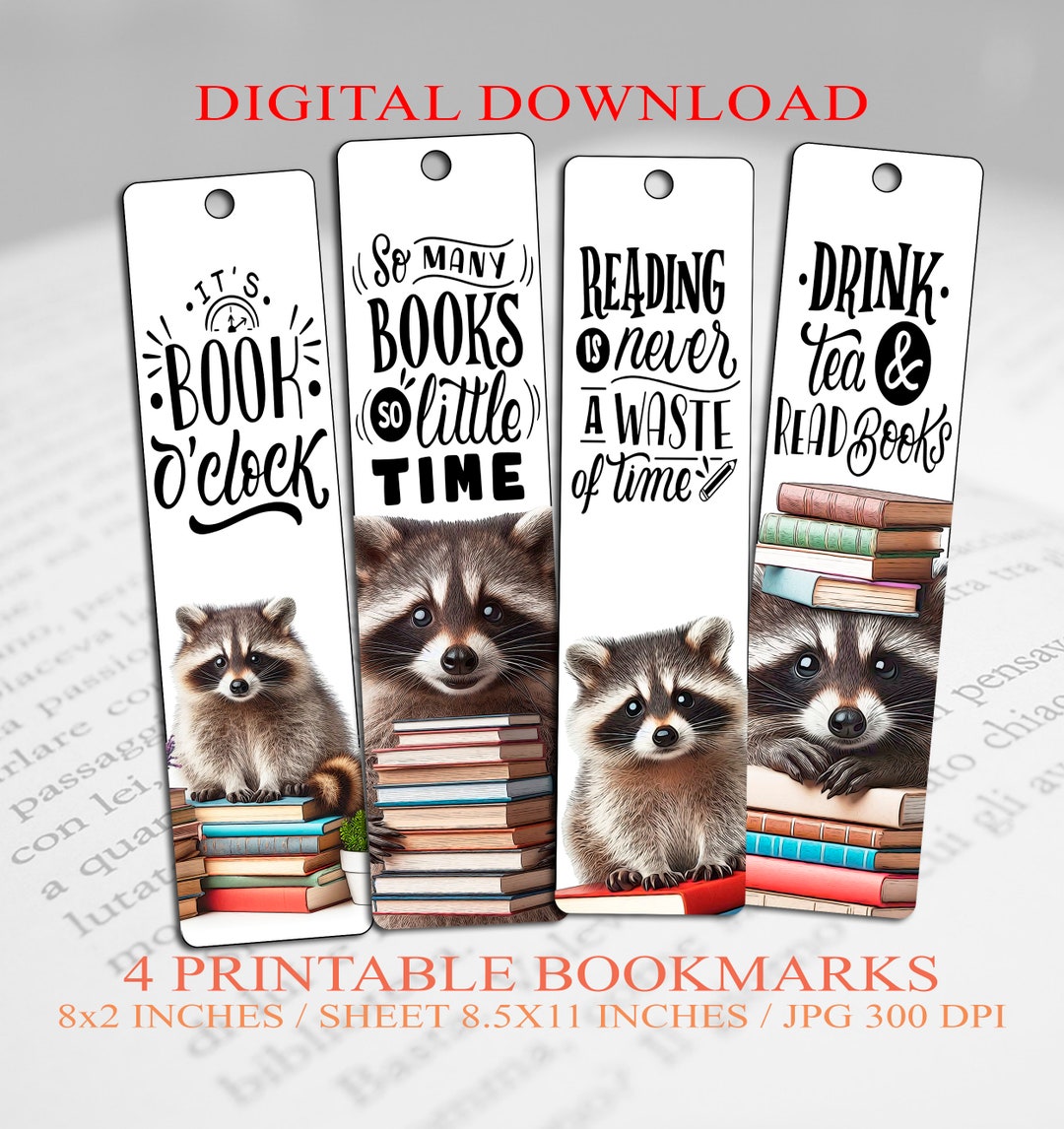 Printable Bookmarks Raccoon Gifts for Readers for Kids - Etsy