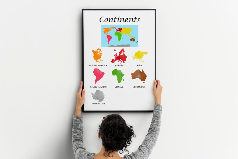 Continents Printable Continents Map Continent Montessori - Etsy