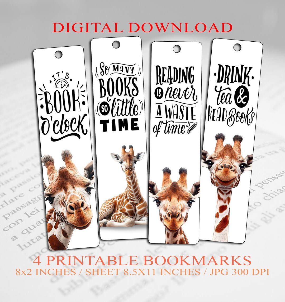 Printable Bookmarks, Giraffe, Gifts for Readers, for Kids, Cute ...