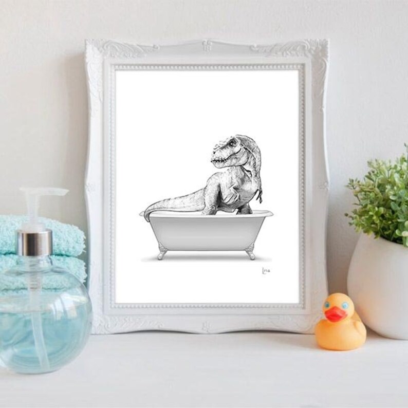 Bathroom Art T-rex Dinosaur Dinosaur Decor Bathroom Wall | Etsy