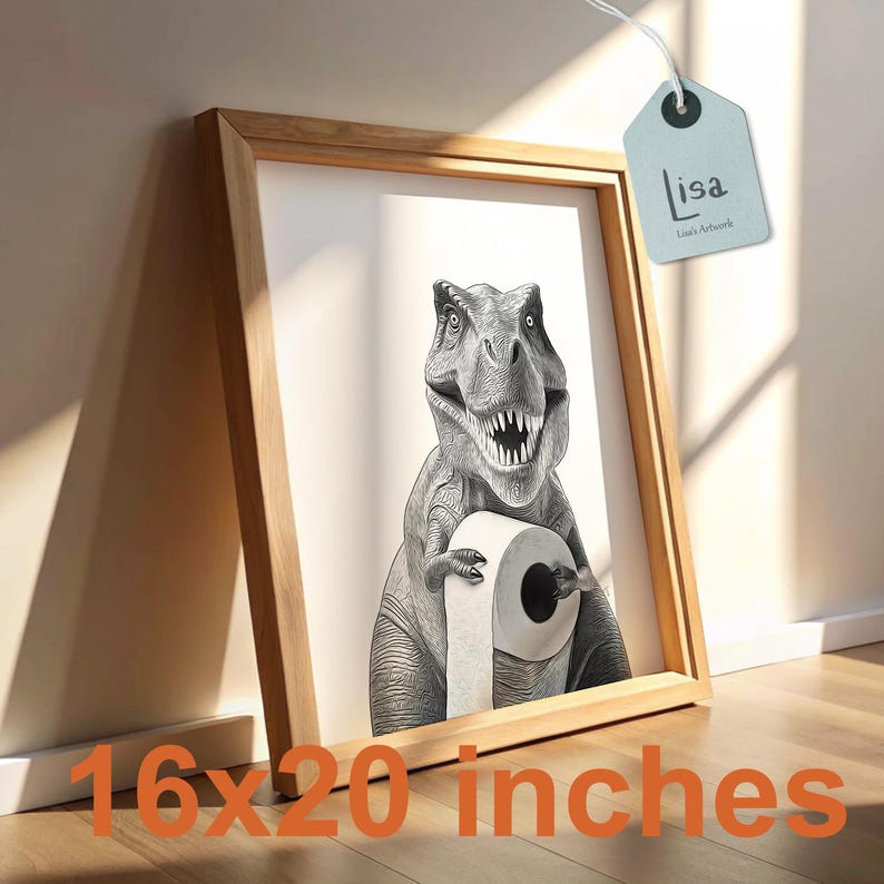 16x20, Bathroom Art, T Rex Dinosaur, Toilet Humor, Kids Bathroom ...