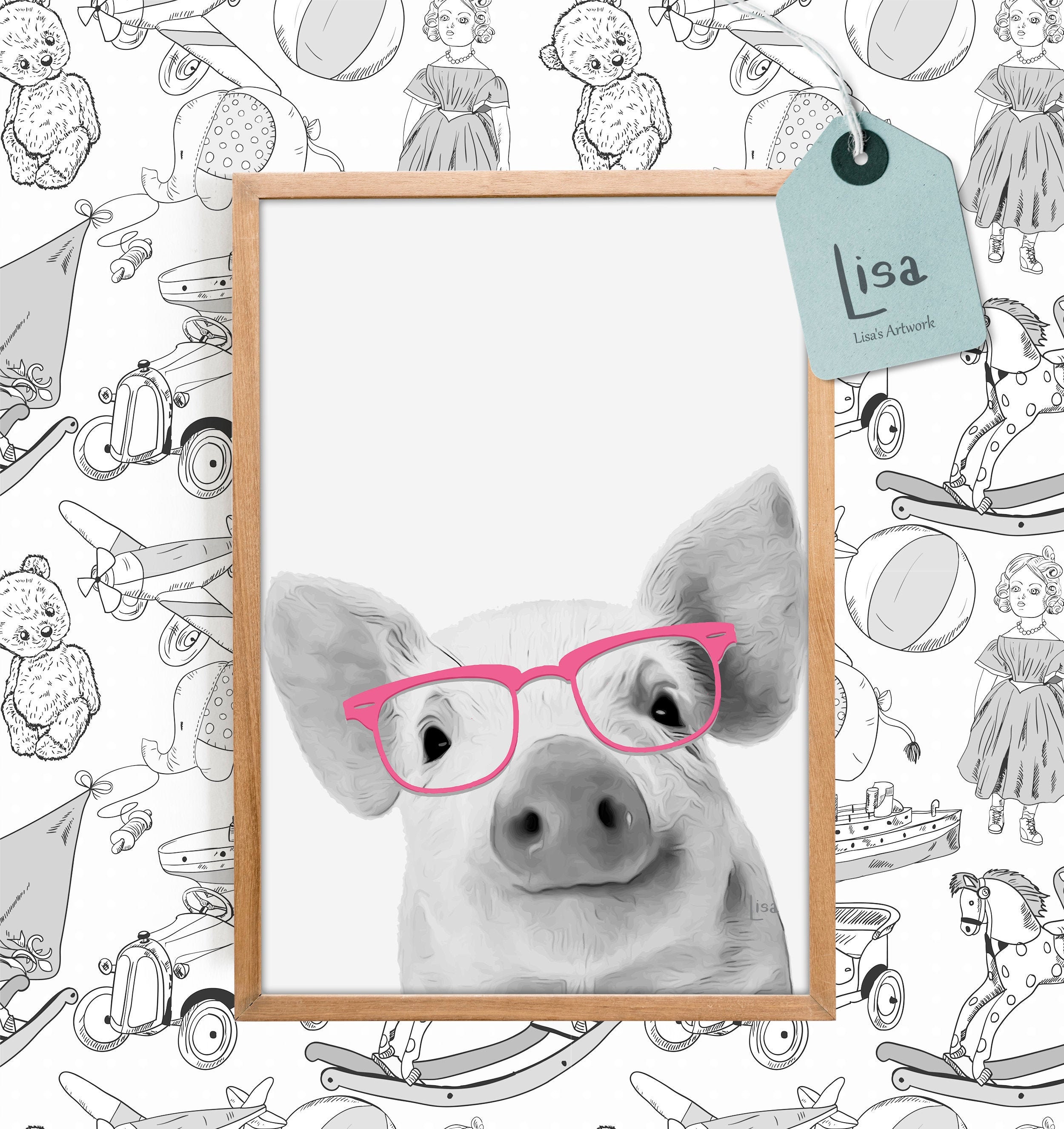 Pig Print Pig Wall Art Farm Animal Print Nursery Animal - Etsy