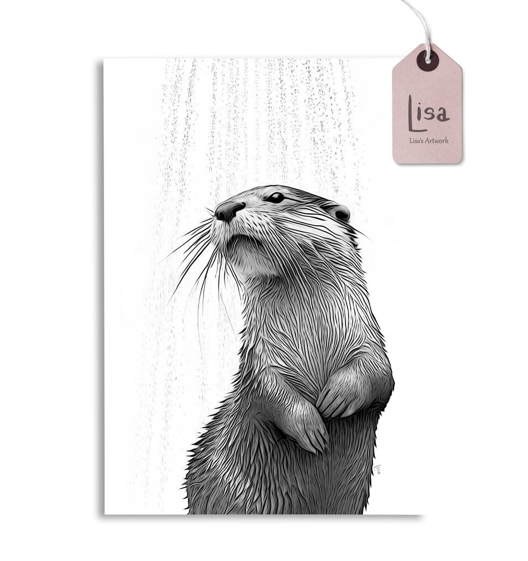 Otter Taking a Shower, Funny Bathroom Art, Bathroom Wall Art, Bathroom ...