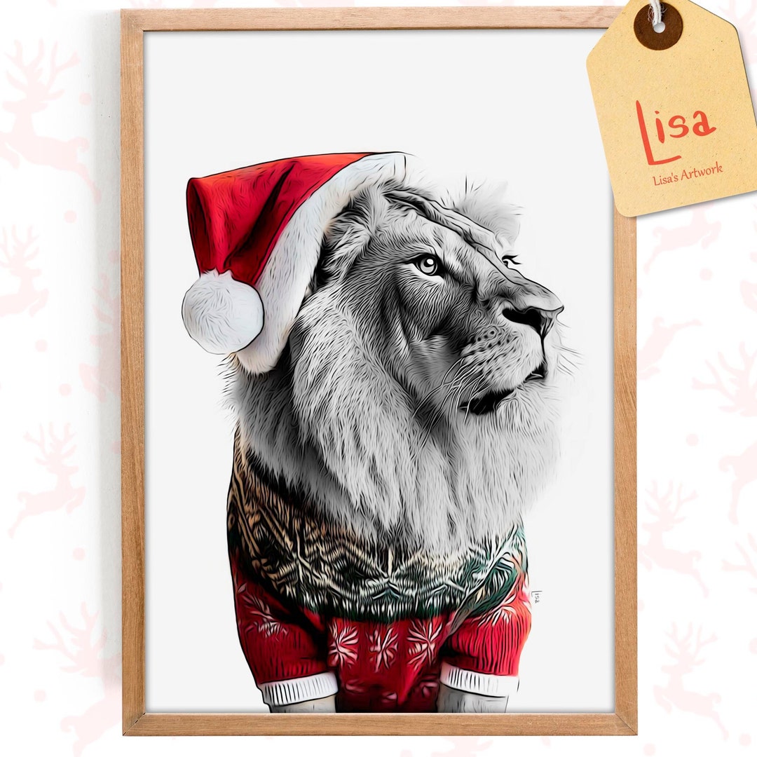 Lion Christmas, Holiday Card, Printable Christmas, Christmas Wall Decor ...