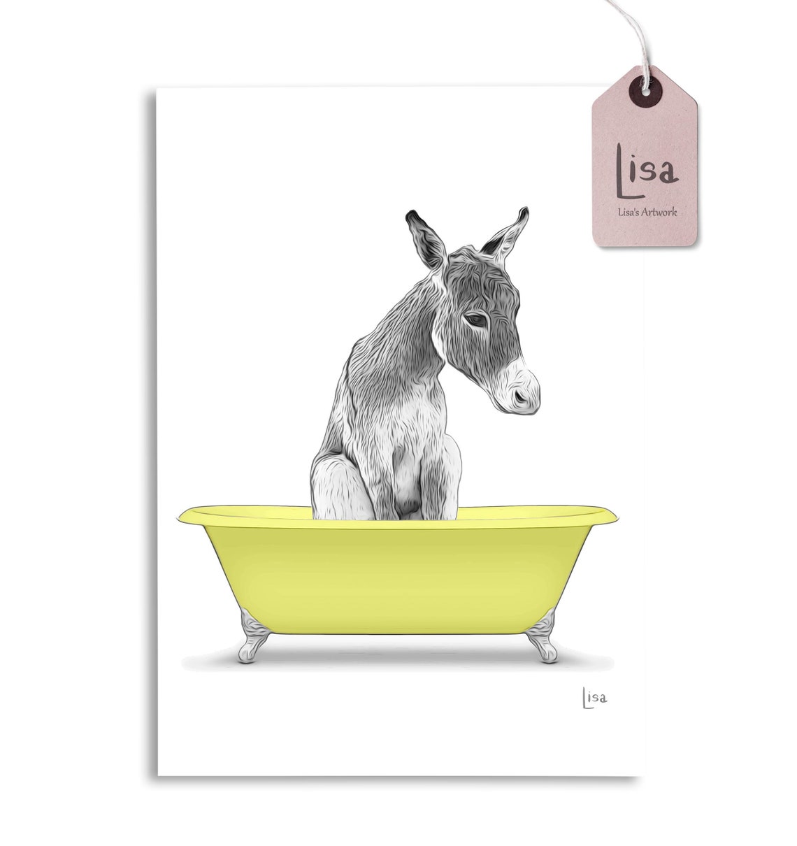 Donkey Taking a Bath Bathroom Art Bathroom Wall Art - Etsy