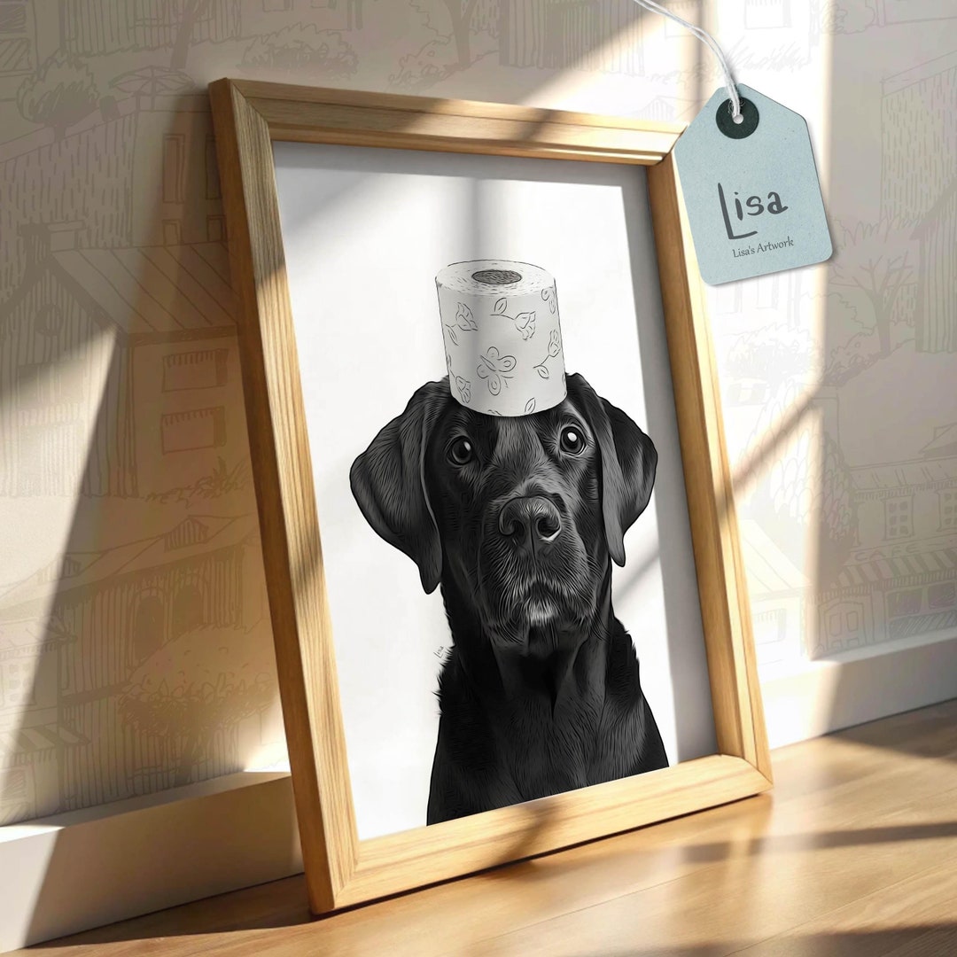 Funny Bathroom Art, Black Labrador, Toilet Paper, Dog Print, Bathroom ...