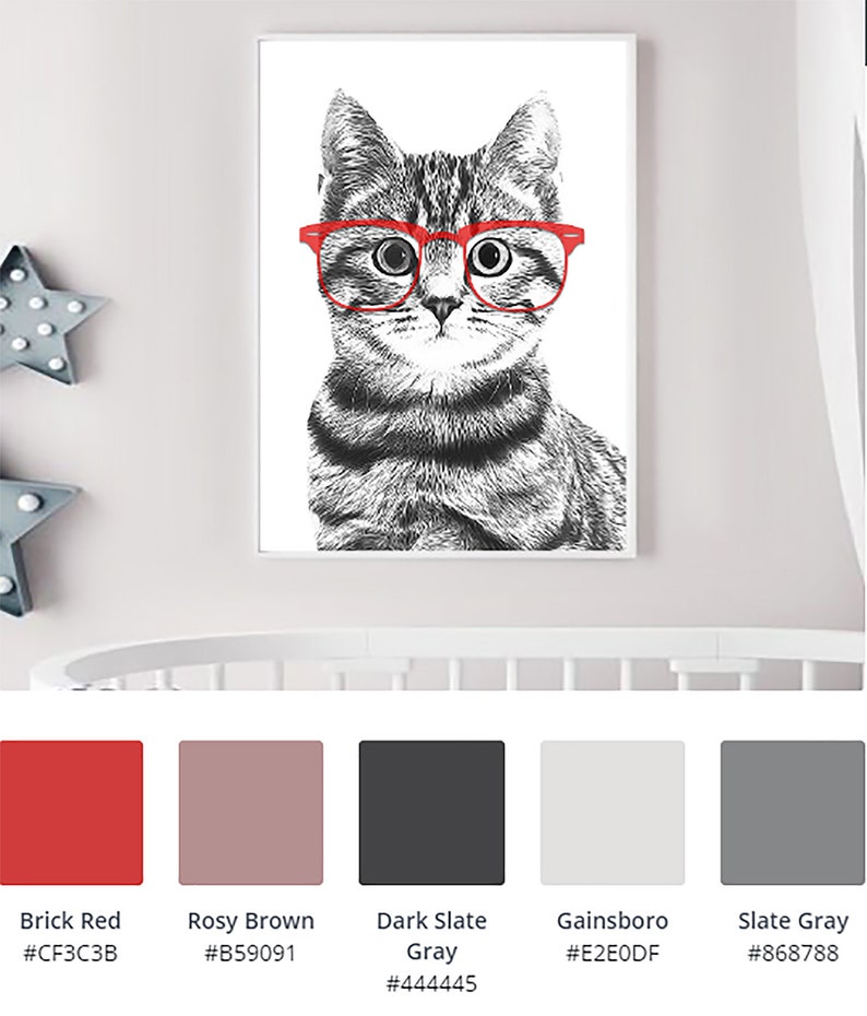 Cat wall art cat prints cat painting nursery print pet | Etsy