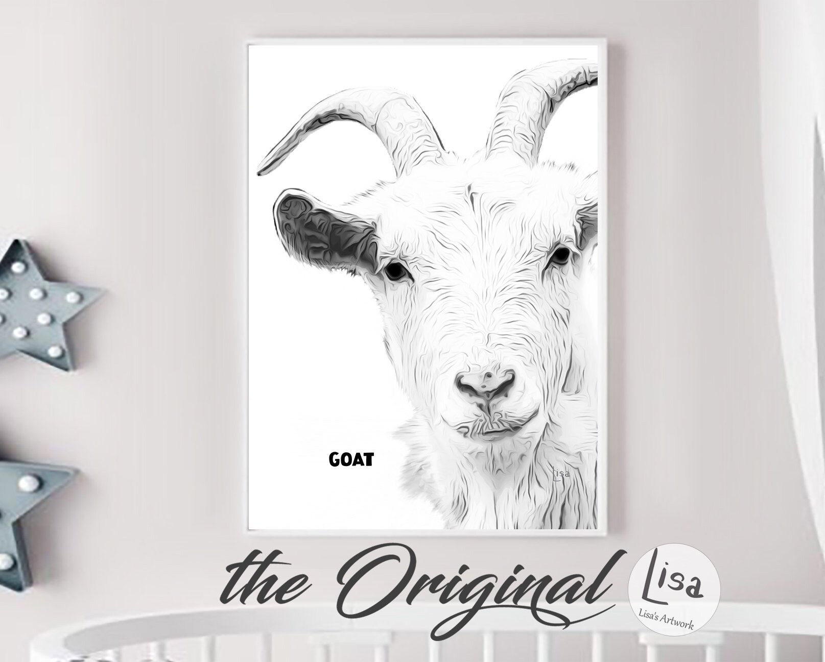 Farm animal prints goat art goat print black and white | Etsy