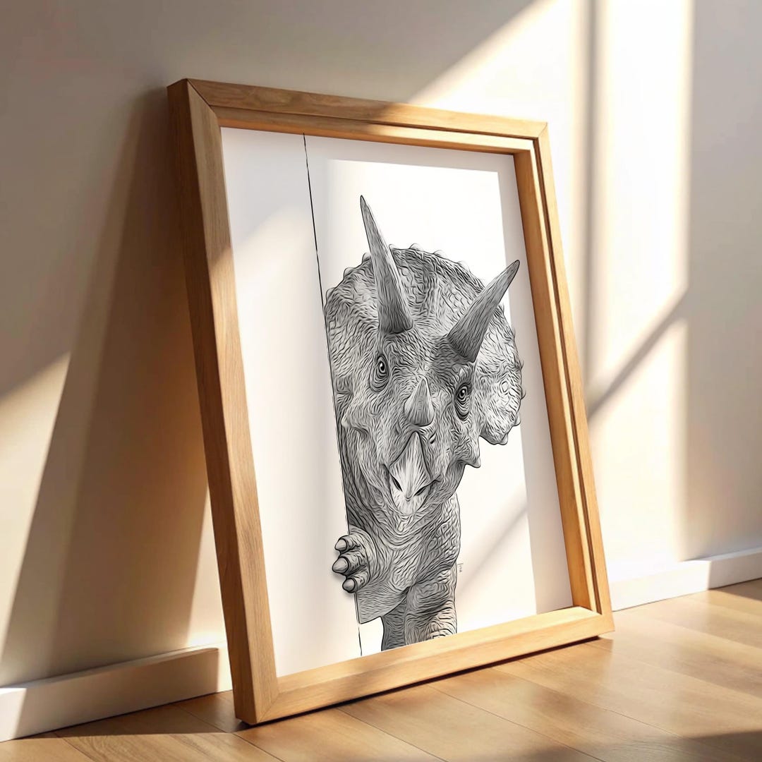 Triceratops Dinosaur Peeking Printable Wall Art | Kids Room Decor ...