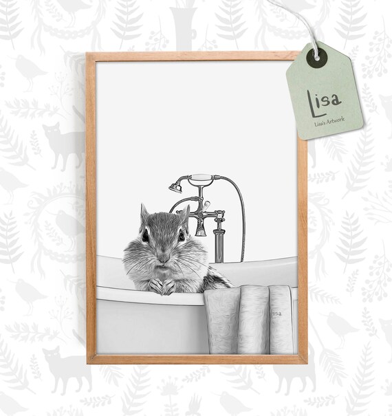 Bathroom Art Chipmunk Squirrel Bathroom Wall Art Bathroom | Etsy