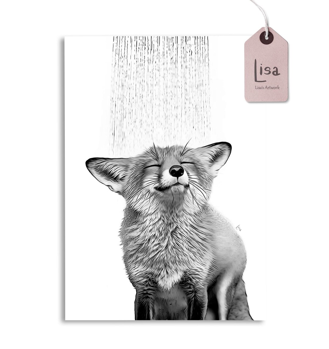 Fox Taking a Shower, Funny Bathroom Art, Bathroom Wall Art, Bathroom ...