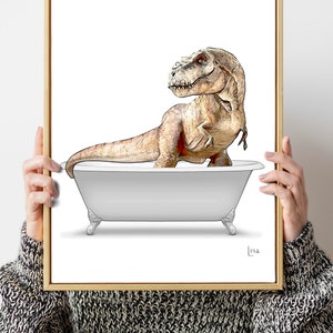Bathroom Art T-rex Dinosaur Dinosaur Decor Bathroom Wall - Etsy