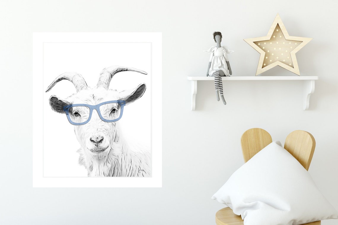 Farm Animal Prints Goat Art Goat Print Animal With Glasses - Etsy